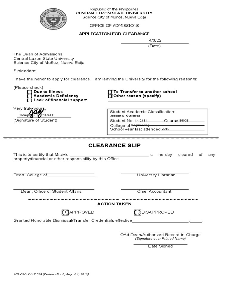 ACA - OAD.YYY.F.029 Application For Clearance | PDF