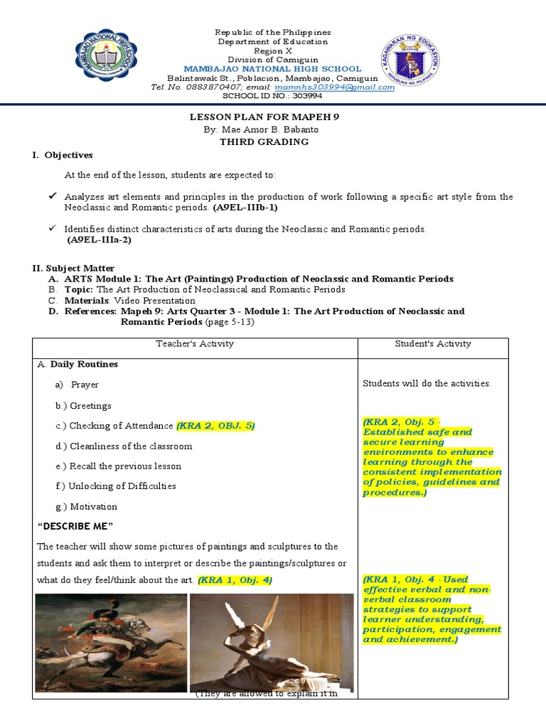 3RD Quarter Lesson Plan Observation | PDF | Romanticism | Learning