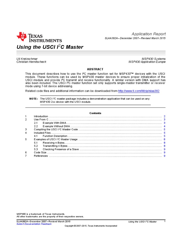 MSP430F5328 I2C Guide | PDF