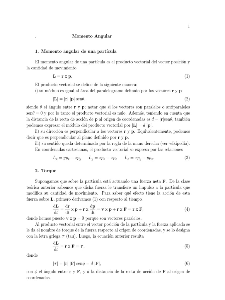 Momento Angular | PDF | Vector Euclidiano | Fuerza