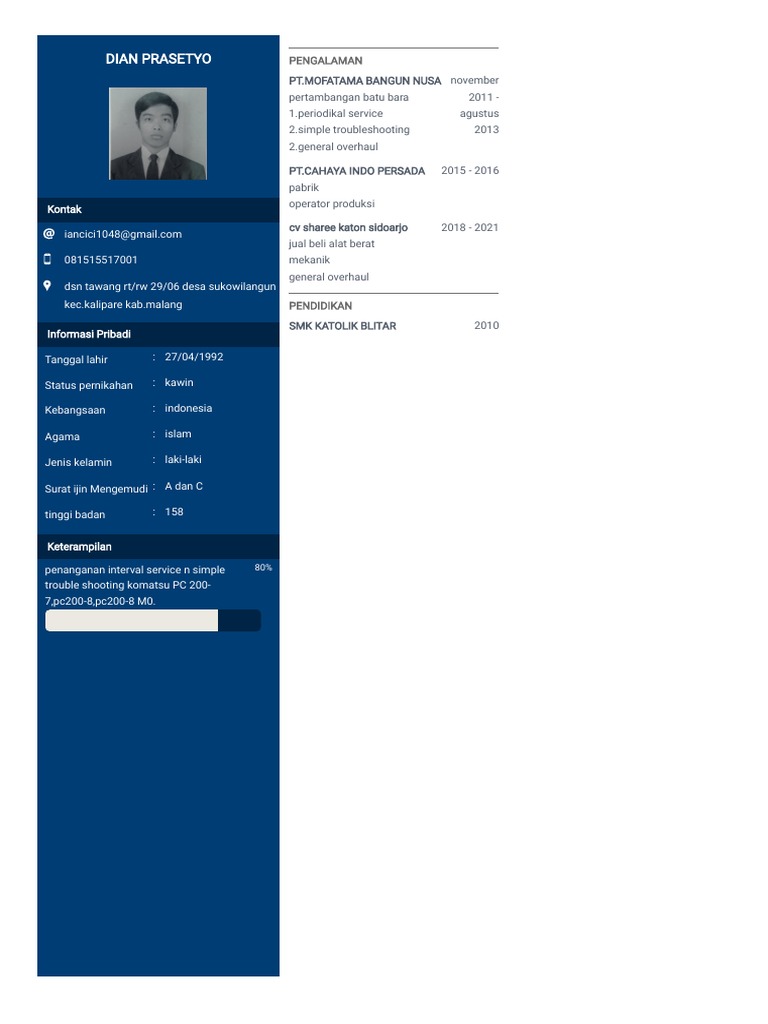 CV Resmi Dian Prasetyo | PDF