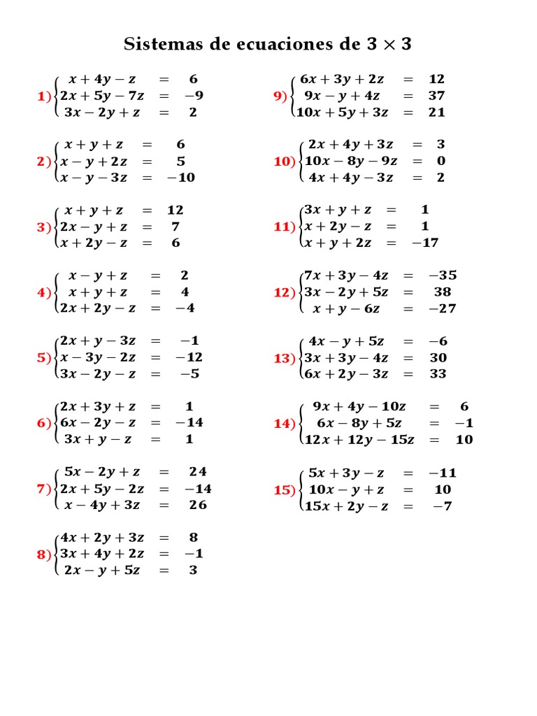 Sistemas de Ecuaciones de 3x3 | PDF