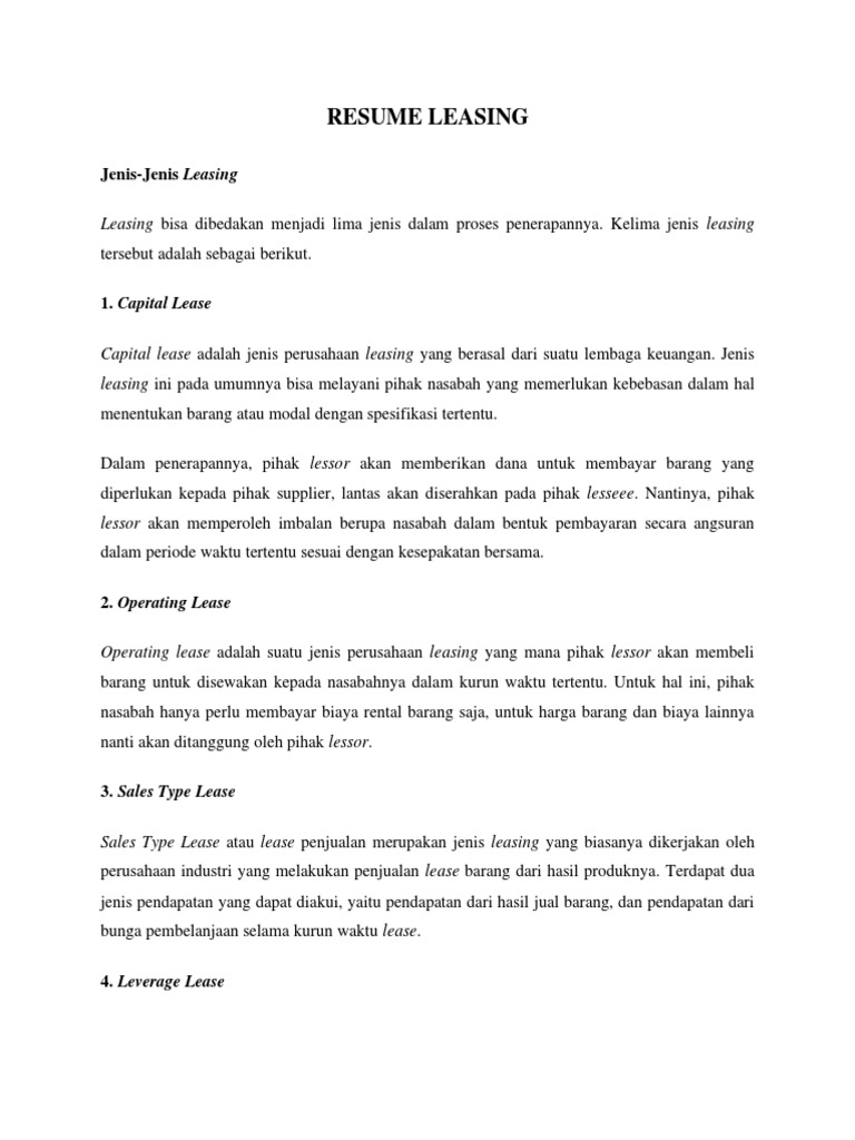 Jenis dan Manfaat Leasing | PDF