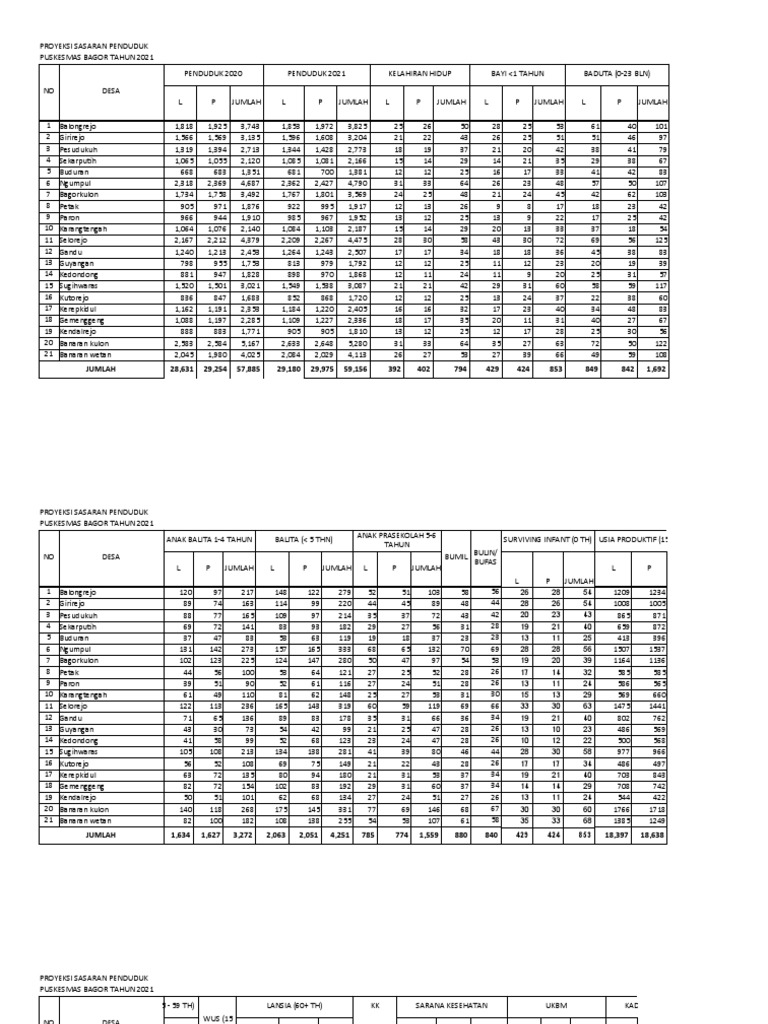 Penduduk Sasaran Program PKM Bagor 2021 - Revisi | PDF
