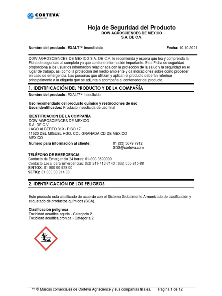 Exalt - SDS MX | PDF | Agua | Toxicidad