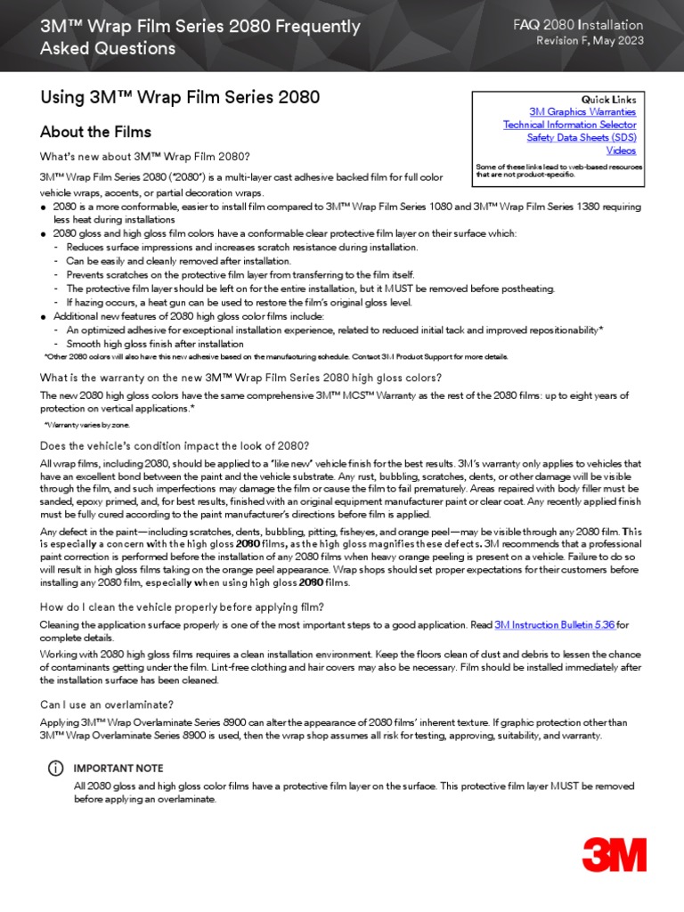 3m Wrap Film 2080 Installation Faqs 1 | PDF