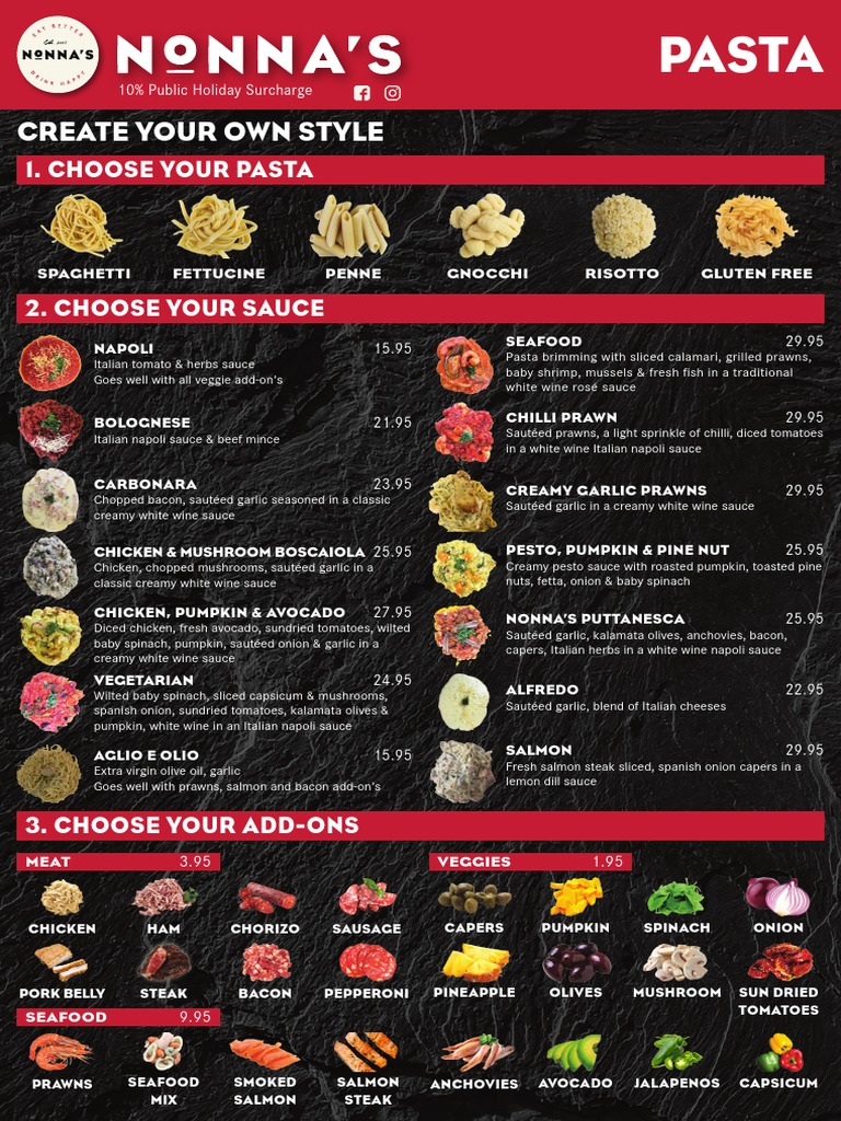 ItalianPasta Menu A3 | PDF | Pasta | Sauce