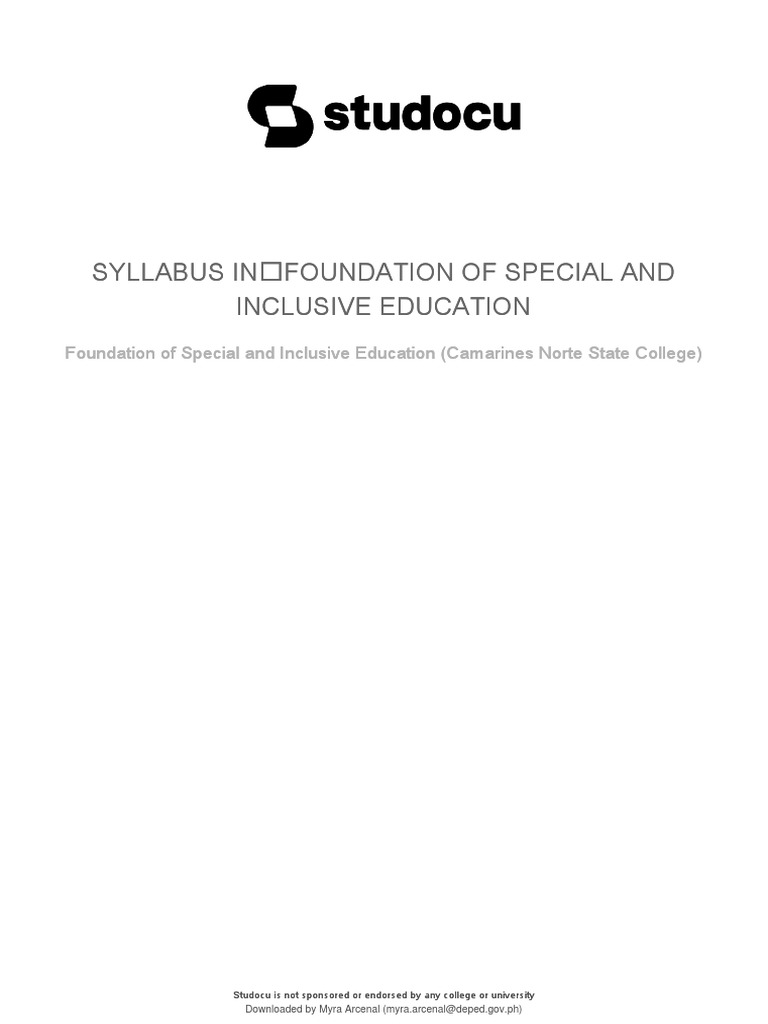 Syllabus Infoundation of Special and Inclusive Education | PDF ...