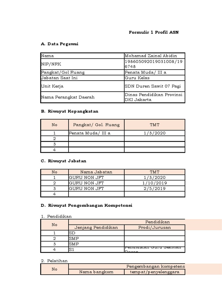 FORM Profil ASN | PDF