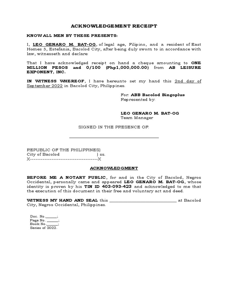 Acknowledgement Receipt | PDF | Civil Law (Common Law) | Practice Of Law