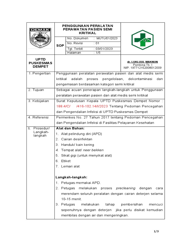 4.PENGGUNAAN PERALATAN SEMI KRITIKAL Dempet | PDF