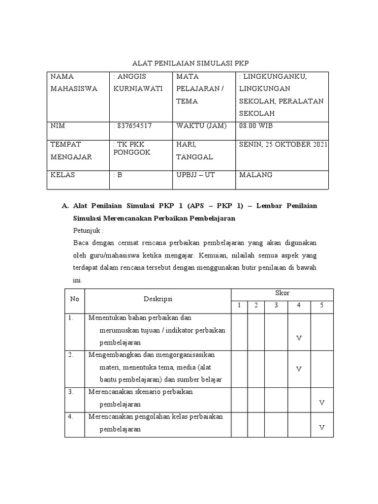 Alat Penilaian Simulasi PKP Anggis | PDF | Karier & Perkembangan