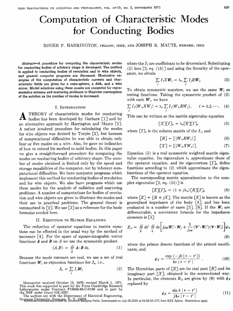 1971 Computation - of - Characteristic - Modes - For - Conducting - Bodies | PDF | Antenna ...