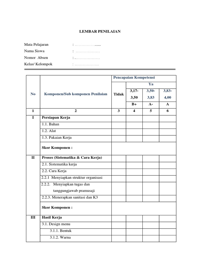 Lembar Penilaian Praktik | PDF