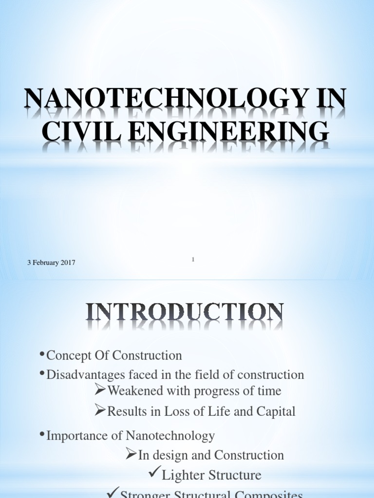 Nanotechnology in Civil Engineering: 3 February 2017 | PDF | Concrete | Strength Of Materials