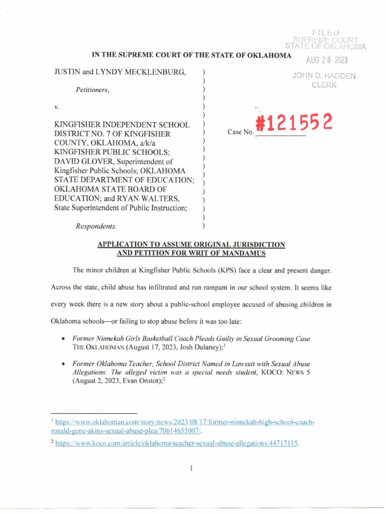 Application To Assume Original Jurisdiction and Petition For Writ of ...