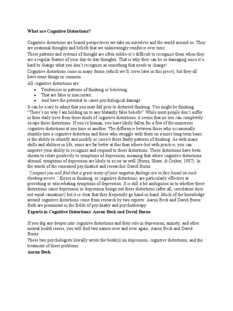 Cognitive Distortions | PDF | Psychotherapy | Cognitive Therapy
