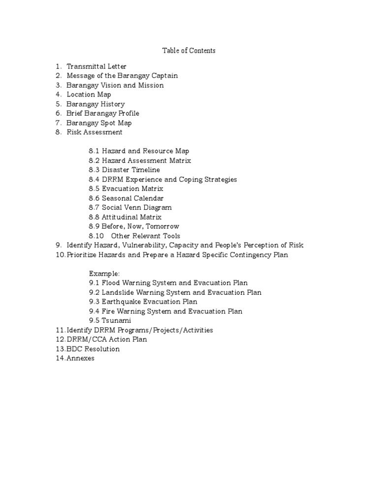 BDRRM Table of Contents | PDF
