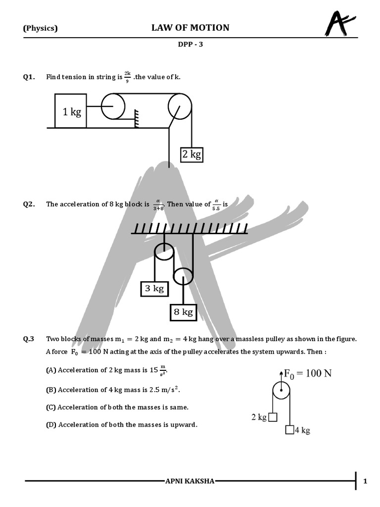 Laws of Motion DPP 3 | PDF | Mass | Acceleration