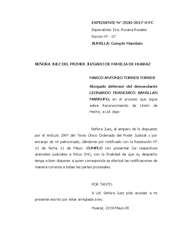 Escrito Samillan - Mandato | PDF