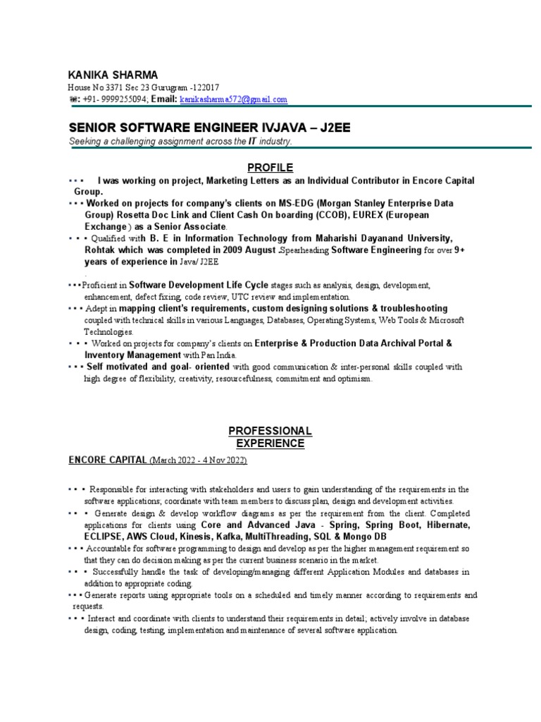 Kanika Sharma CV | PDF | Java (Programming Language) | Spring Framework