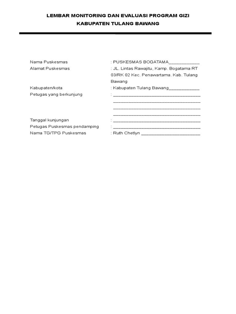 Lembar Monitoring Dan Evaluasi Program Gizi | PDF