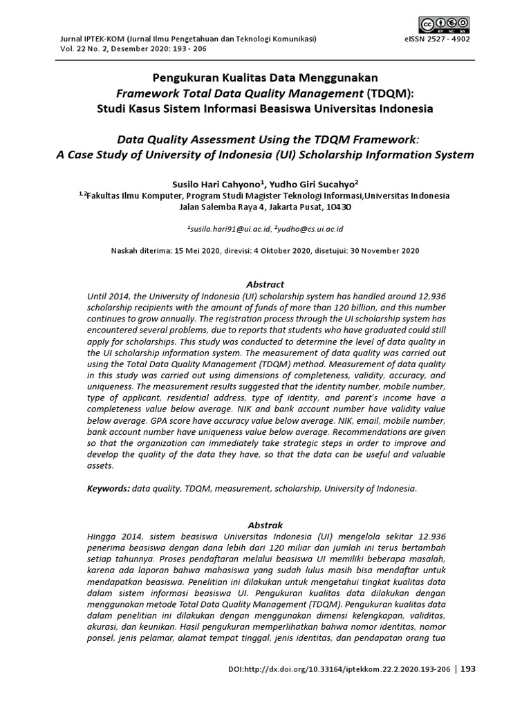 Pengukuran Kualitas Data Dengan Menggunakan Fra | PDF