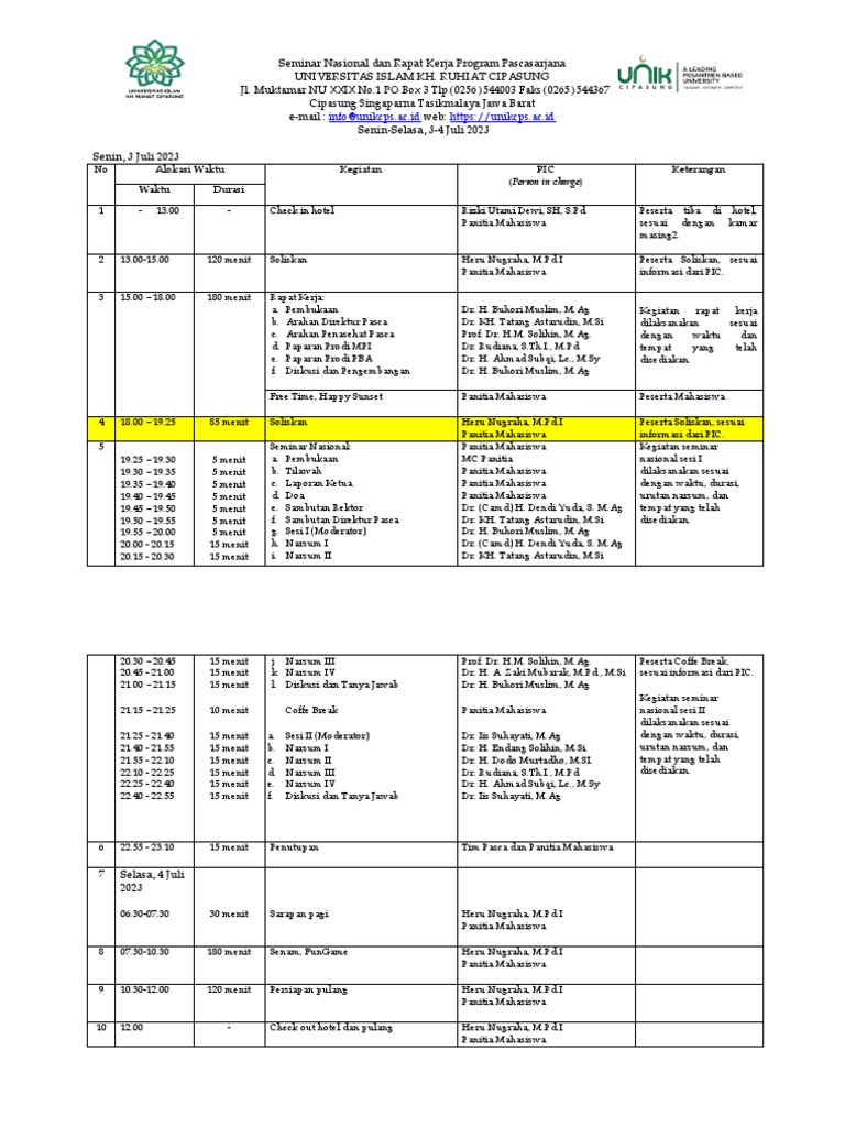 Rundown Seminar Dan Raker Pasca 2023 | PDF