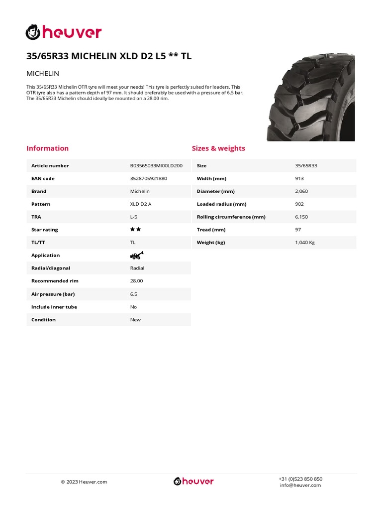 35 65r33 Michelin XLD d2 l5 TL | PDF
