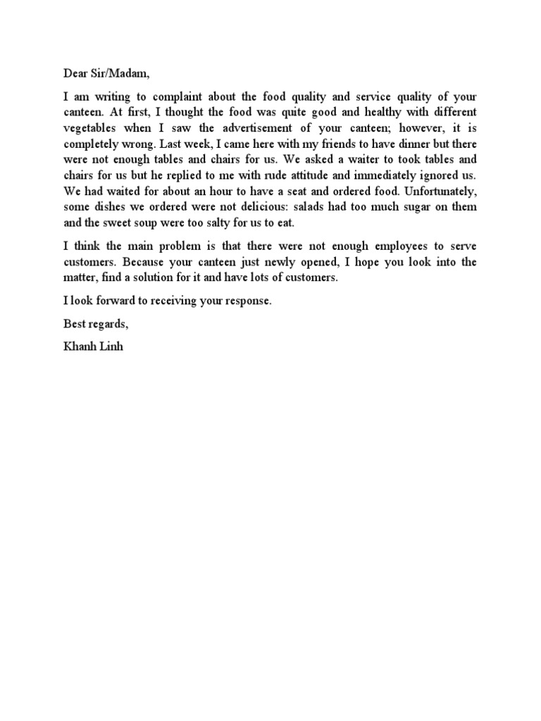 Complaint Letter | PDF | Cooking, Food & Wine | Lifestyle