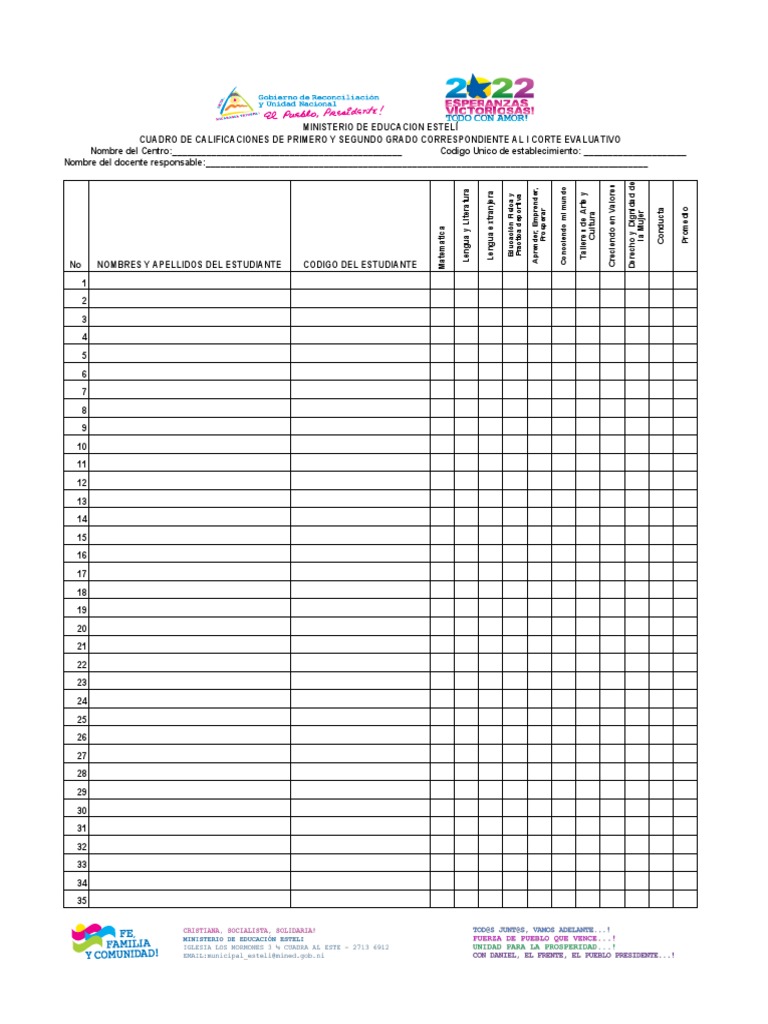 Cuadros Primer Corte 2022 Primaria Herman | PDF