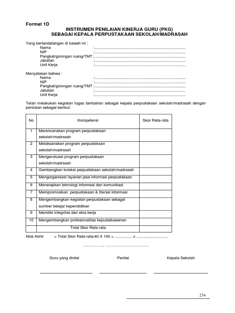 Format PKG Kepala Perpustakaan | PDF