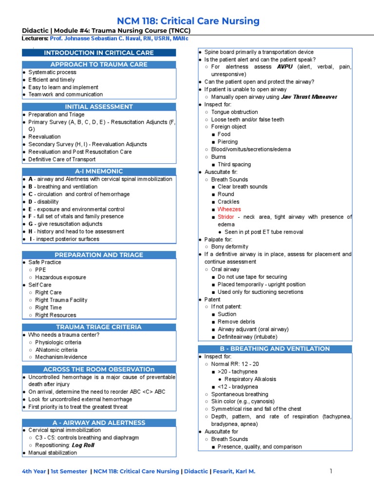 M4 - Didactic - NCM 118 | PDF | Injury | Breathing