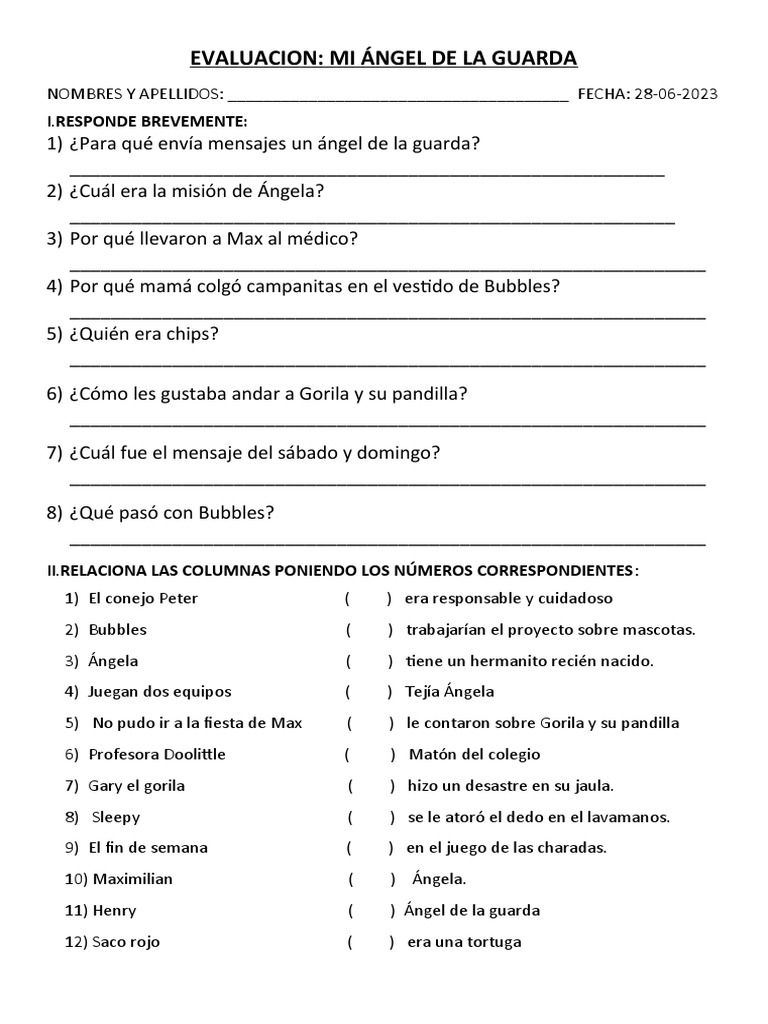 3° Evaluacion Angel de La Guarda | PDF