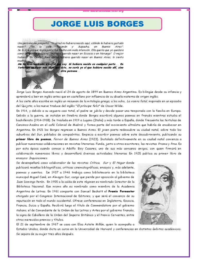 Biografía de Jorge Luis Borges para Cuarto de Secundaria | PDF