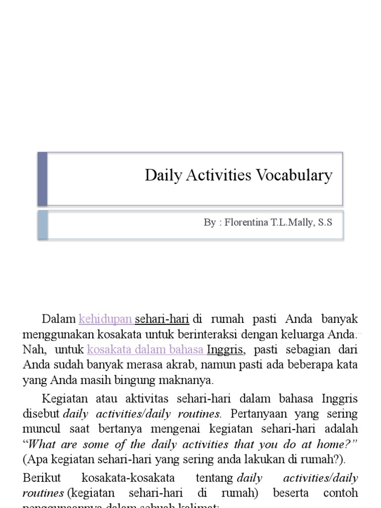 Daily Activities Vocabulary | PDF