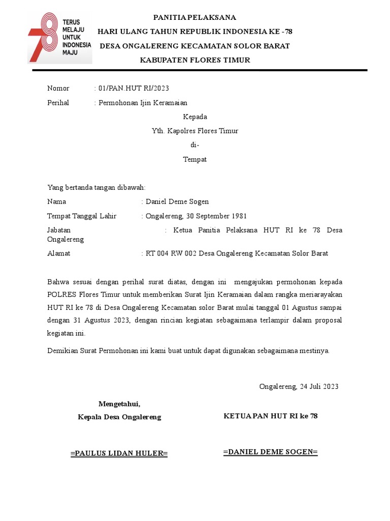 Surat Permohonan Ijin Keramaian Polres | PDF