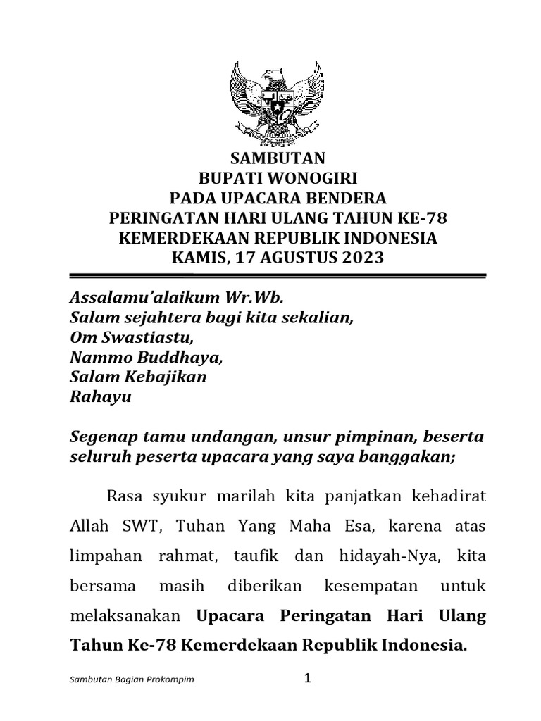 Sambutan Upacara HUT RI 17 Agustus 2023 | PDF