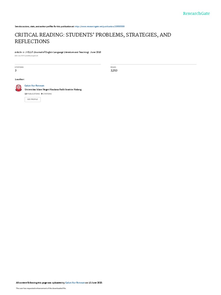 Critical Reading Students Problems Strategies and | PDF | Career ...