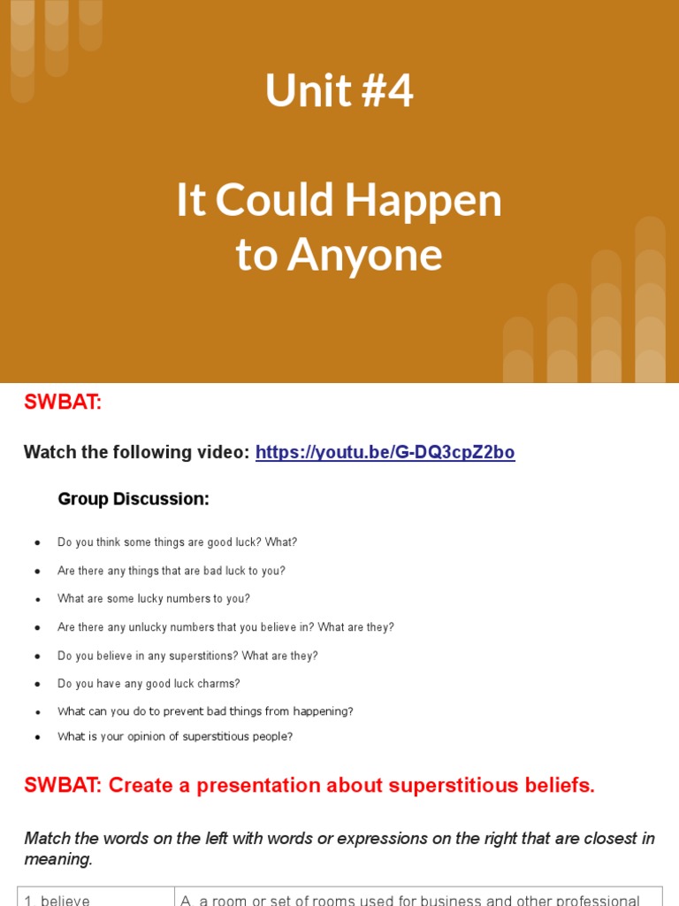 Unit # 4 It Could Happen To Anyone | PDF | Superstitions | Luck