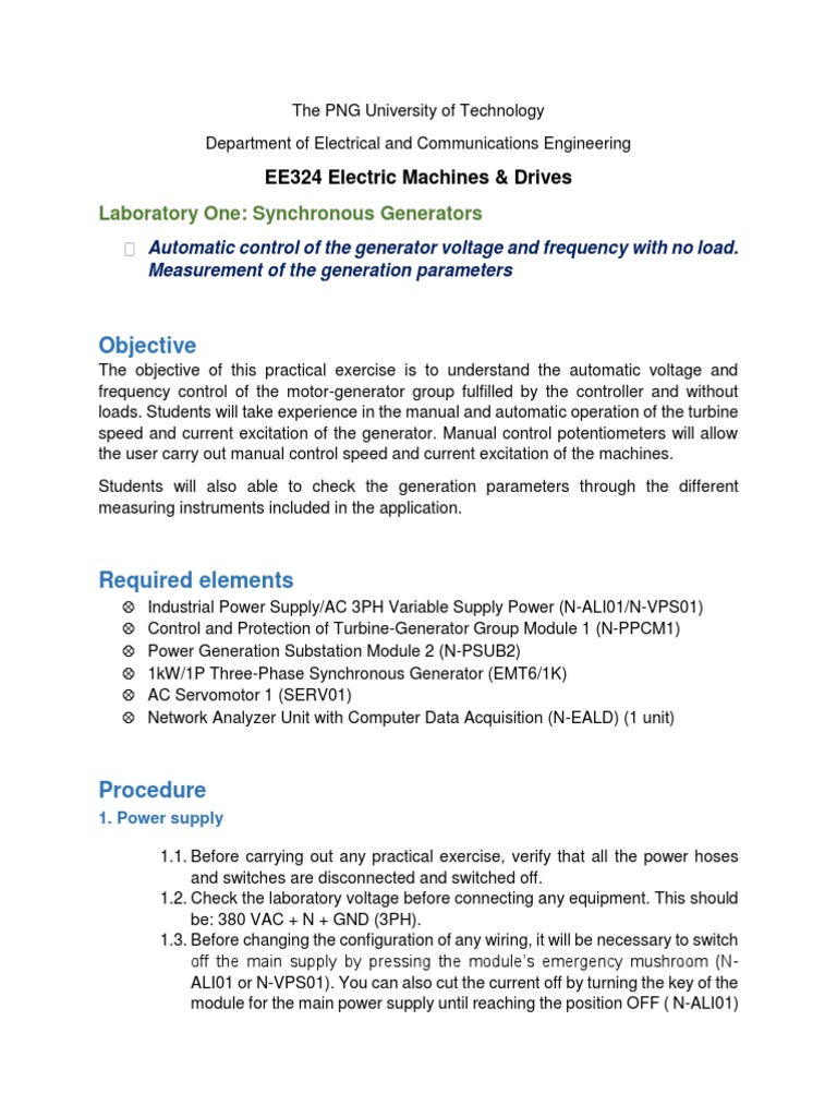 Lab1 Synchronous Generator Control | PDF
