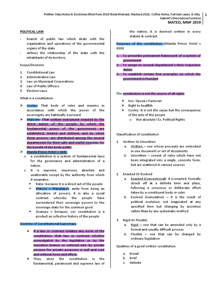 Political Law Class Notes and Doctrines | PDF | Territorial Waters ...