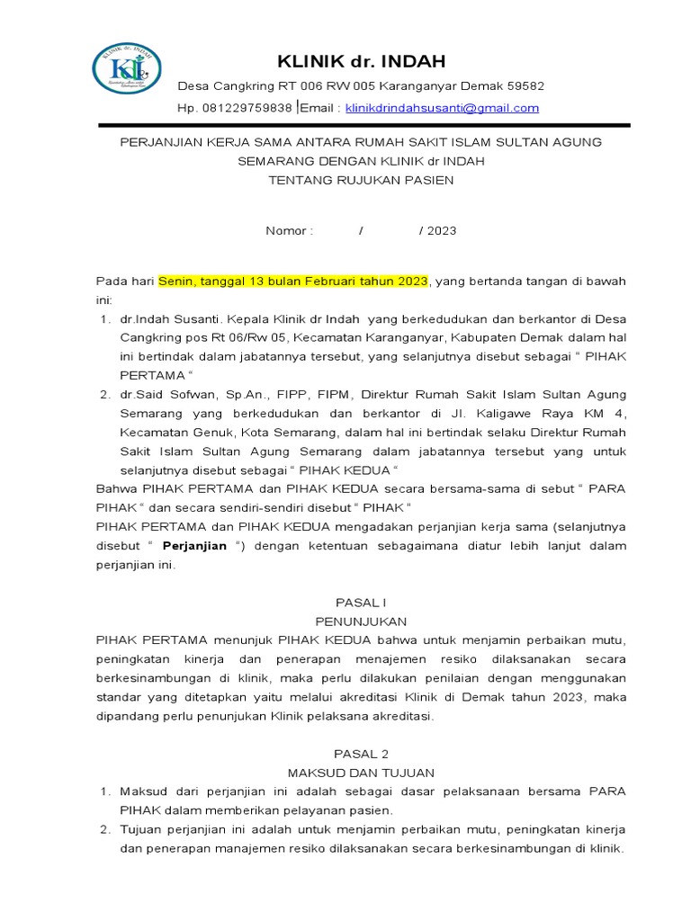 MOU RSI Sultan Agung Semarang | PDF