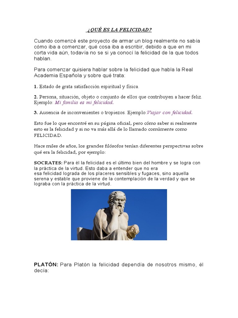 Definición y Perspectivas de la Felicidad | PDF | Platón | Felicidad