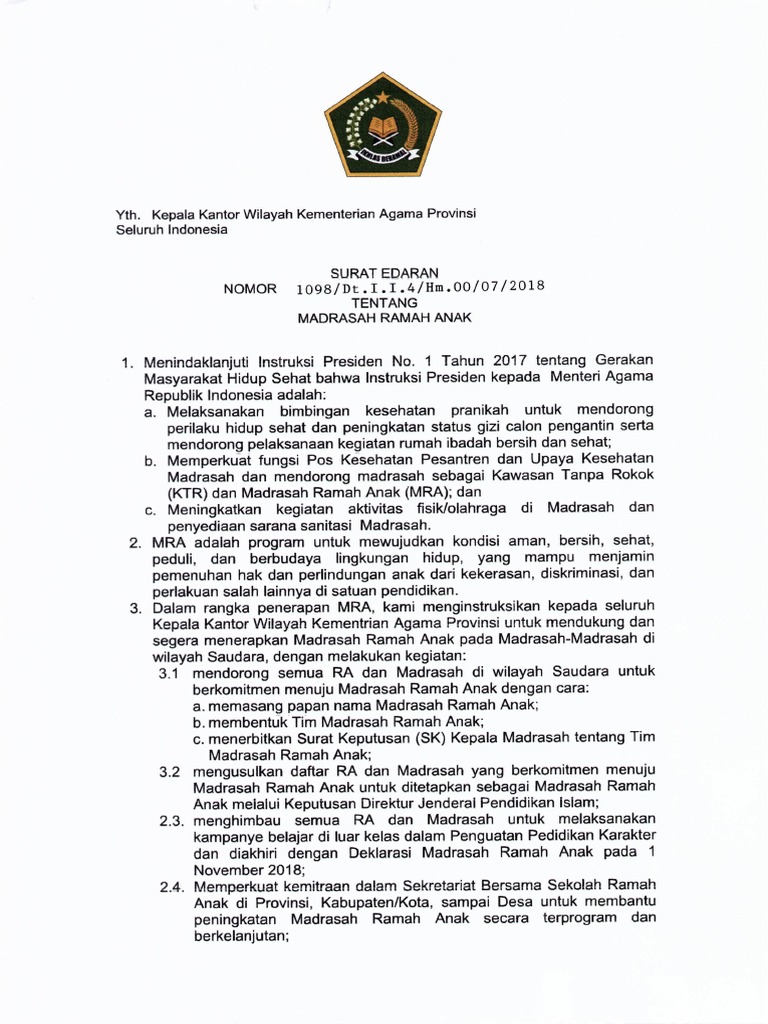 Surat Edaran Tentang Madrasah Ramah Anak | PDF