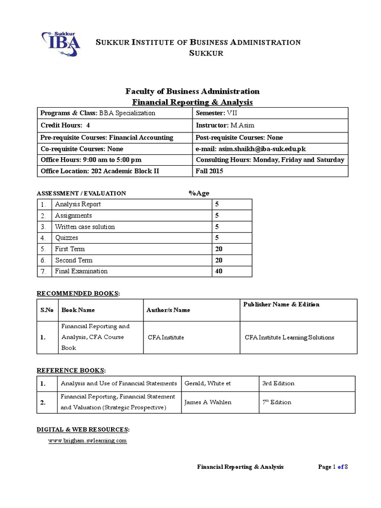 Fall2015-Financial Reporting and Analysis | PDF | Financial Statement ...