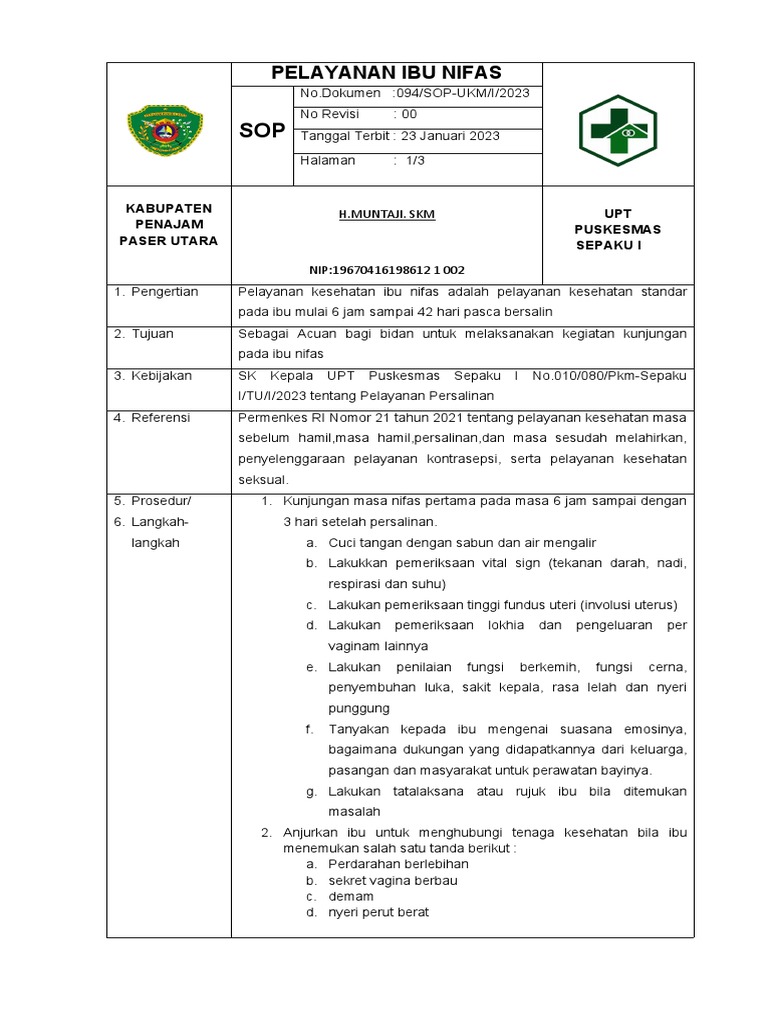 Sop Pelayanan Ibu Nifas | PDF | Kesehatan Holistik | Sains & Matematika