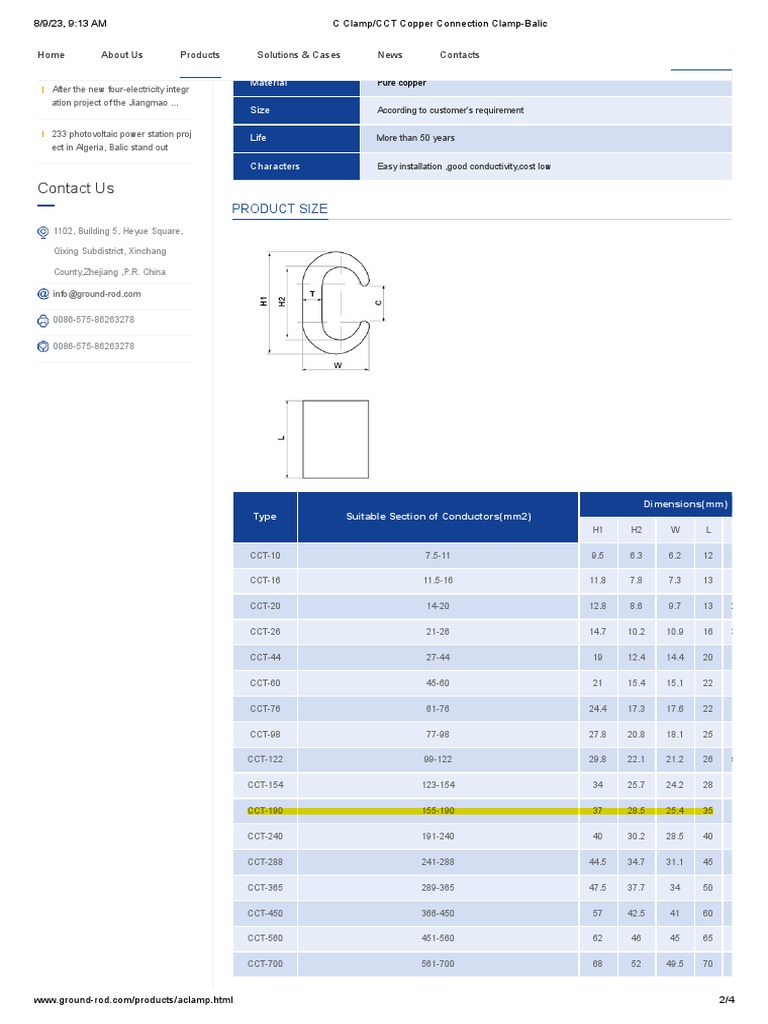 Copper Connection Clamps Specifications | PDF | Physical Sciences ...
