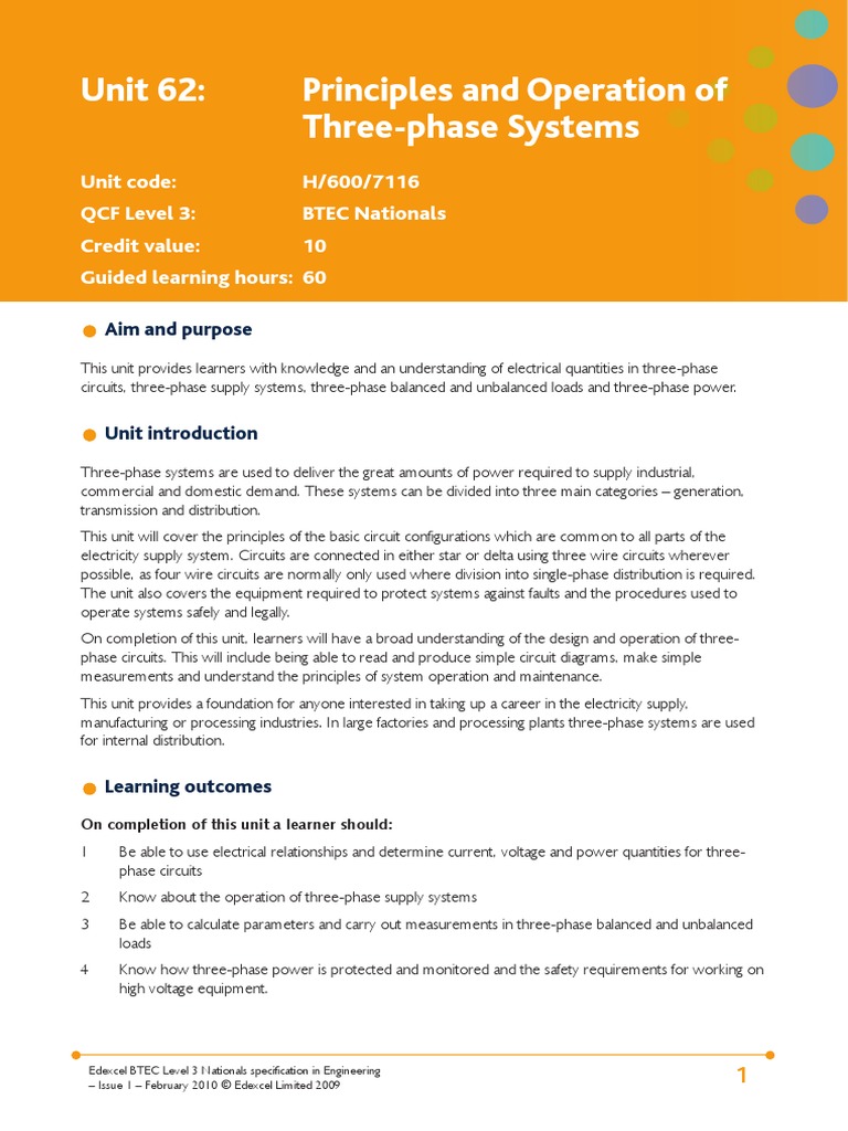 Unit 62 Principles and Operation of Three Phase Systems | PDF