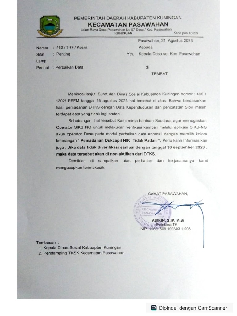 Surat Perbaikan Data | PDF